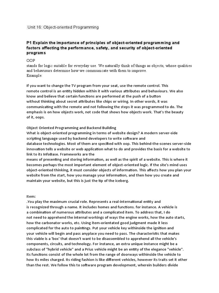 Unit 16 Pdf Object Oriented Programming Method Computer Programming 9414