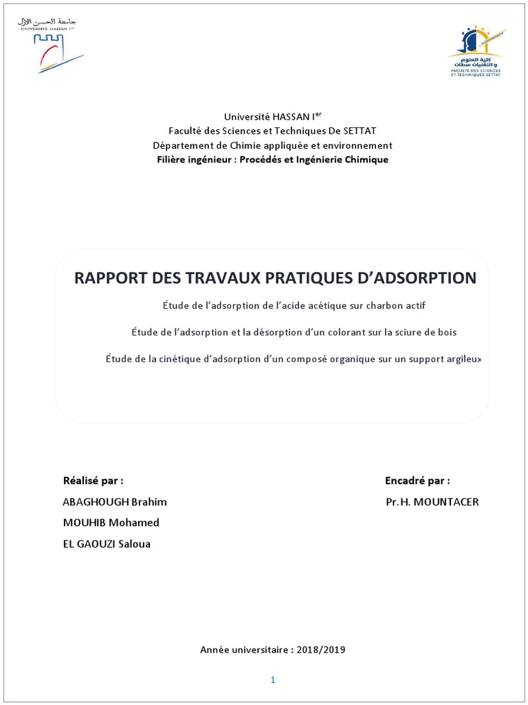 Rapport de TP D'adsorption - Final | PDF | Adsorption | Chimie