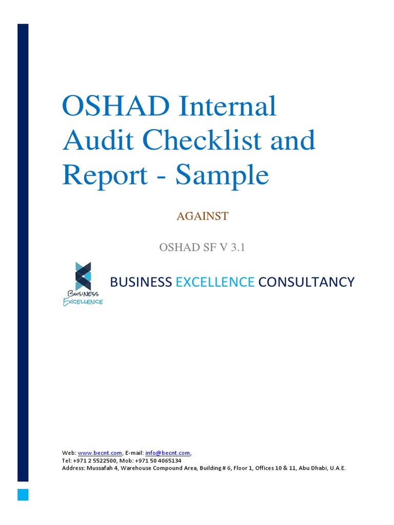 OSHAD Internal Audit Checklist and Report Sample 1 PDF | PDF | Audit ...