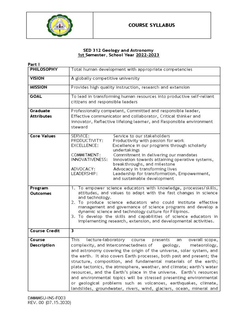 Geology & Astronomy Course Syllabus | PDF | Earth Sciences | Geology