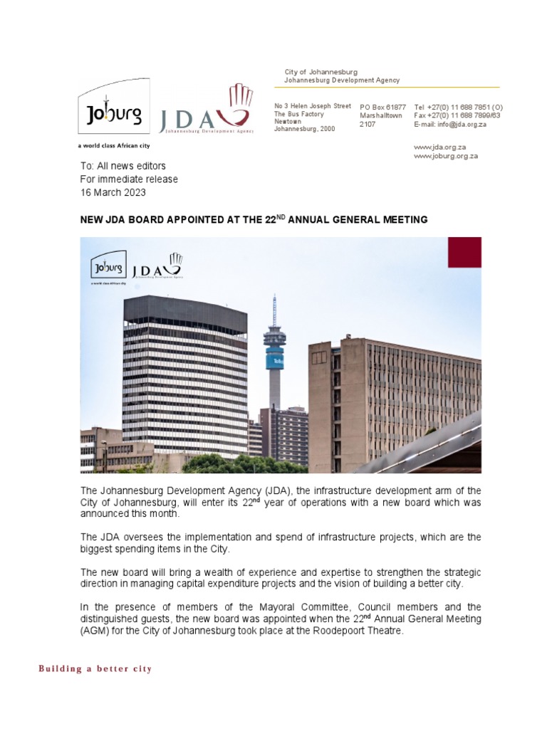 New Jda Board Appointed at The 22nd Annual General Meeting | PDF ...