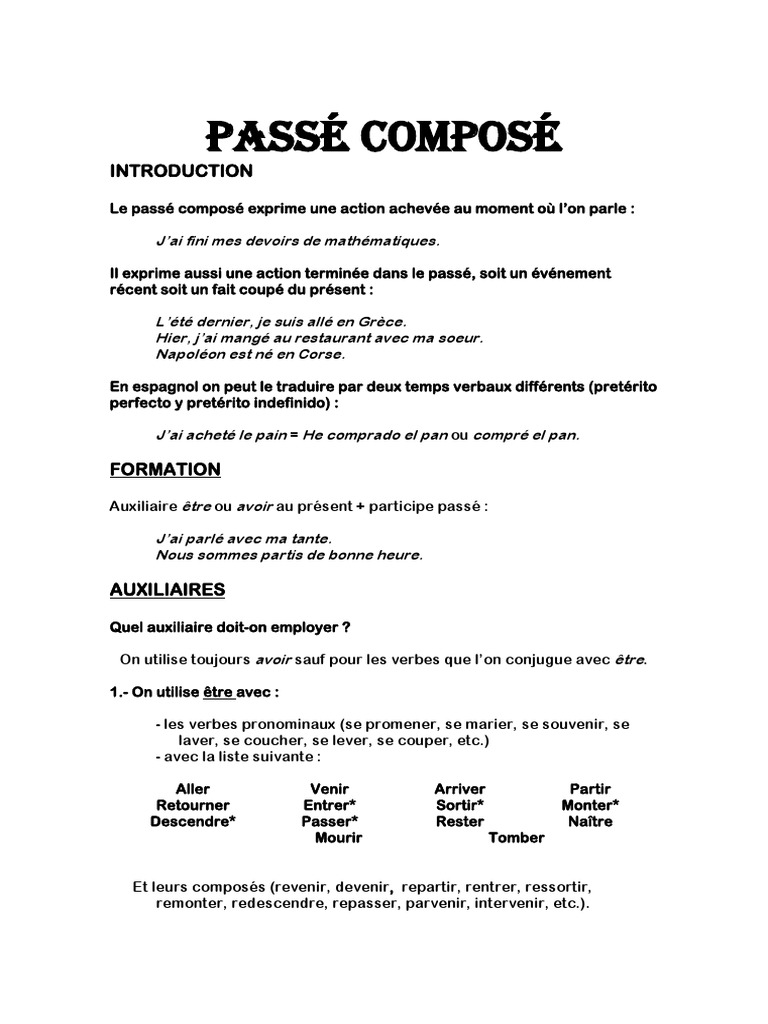 Guide du Passé Composé en Français | PDF | Verbe | Sujet (Grammaire)