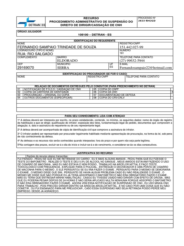 Fernando 01 | PDF | Carteira de Motorista