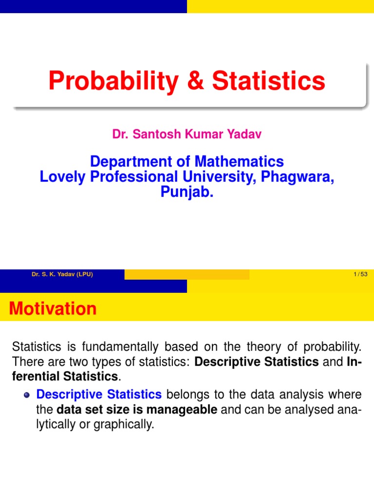 Dr. Kumar's Probability and Statistics Lecture | PDF | Statistics ...
