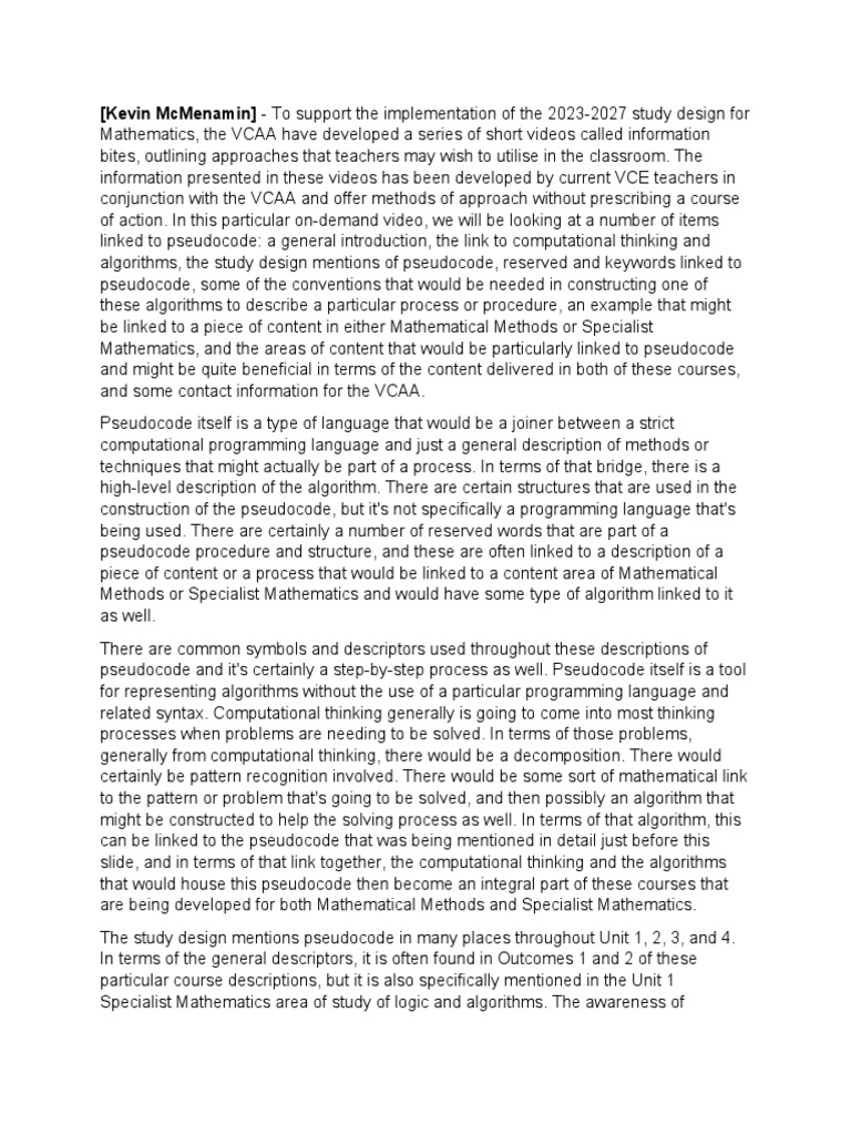 Mathematics Pseudocode Transcript | PDF | Algorithms | Reserved Word Mathematics Pseudocode Transcript | PDF | Algorithms | Reserved Word