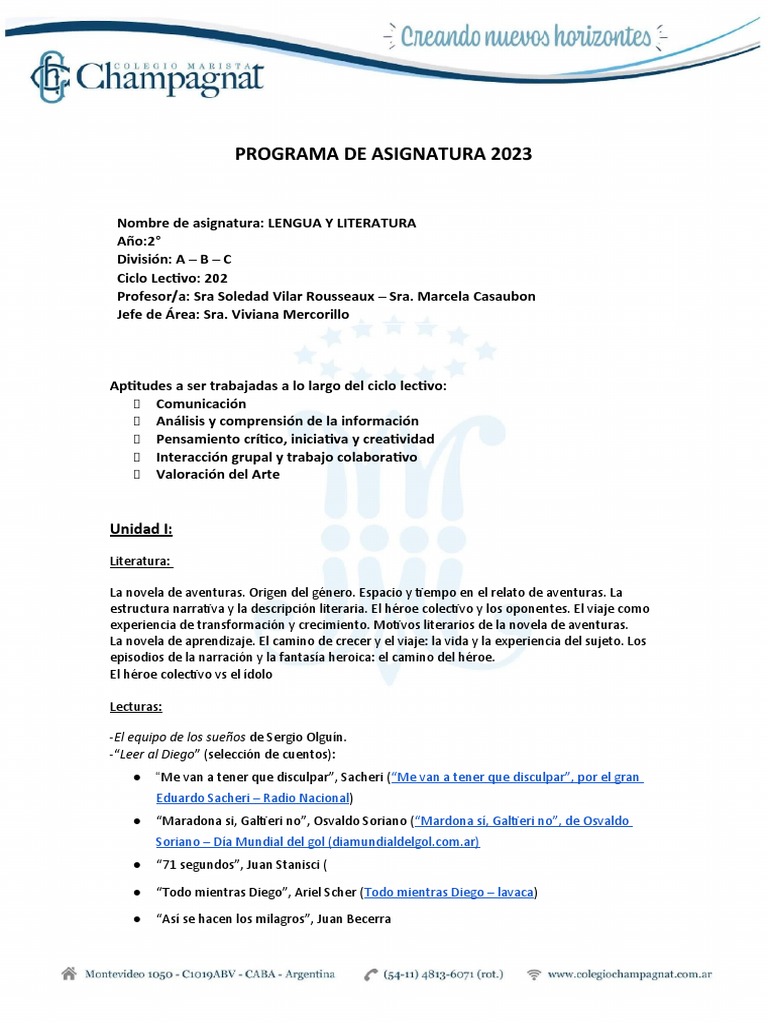 Programa de Asignatura 2023: Unidad I | PDF | Verbo | Pronombre