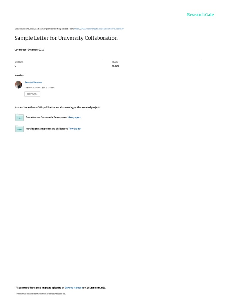 Sample Letter For University Collaboration: December 2021 | PDF ...