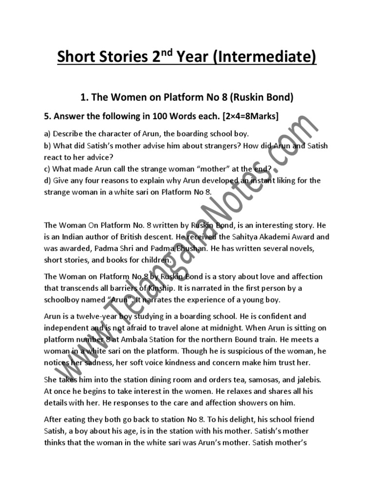 Short Stories 2 Year (Intermediate) : 5. Answer The Following in 100 ...