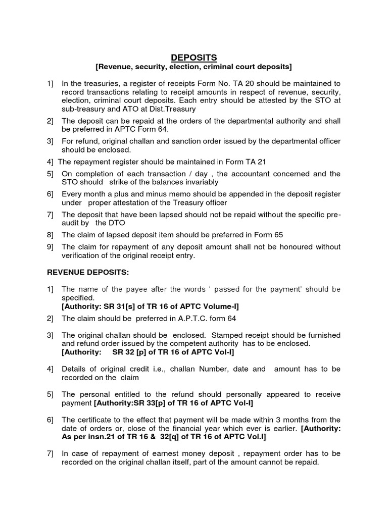 Guidelines and Procedures for Revenue Deposits, Personal Deposit ...