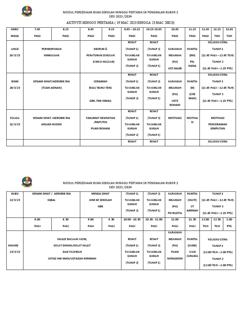Program Minggu Pertama Sesi 2023 | PDF