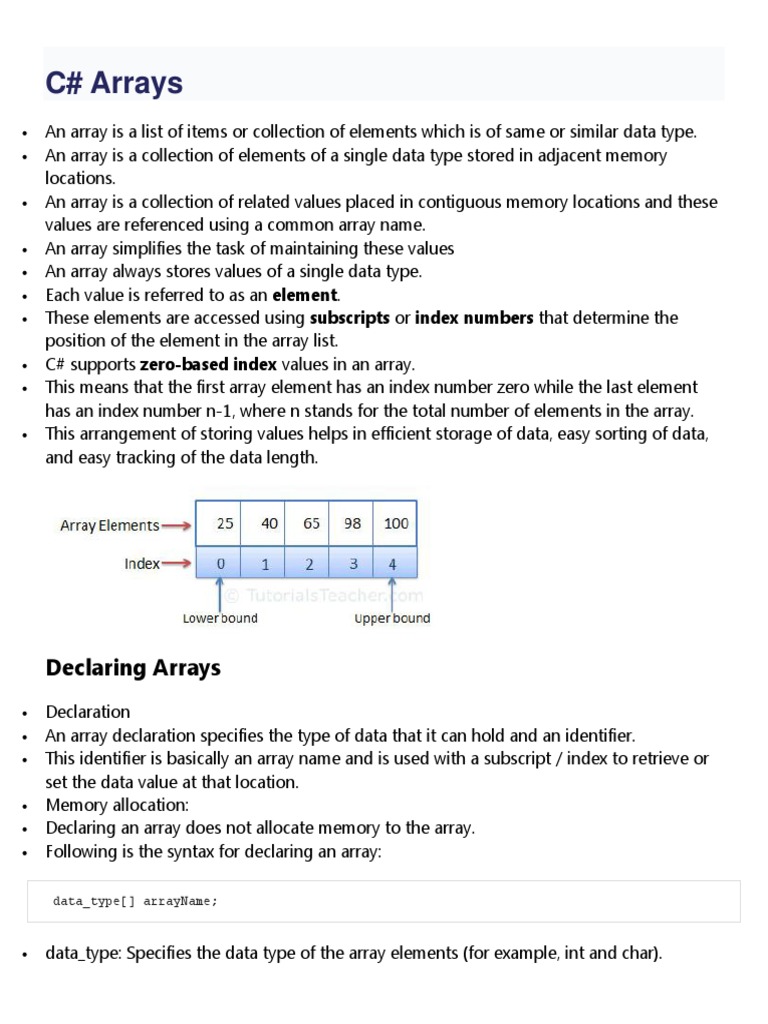 C# .Net Array PDF | PDF | C Sharp (Programming Language) | Data Type
