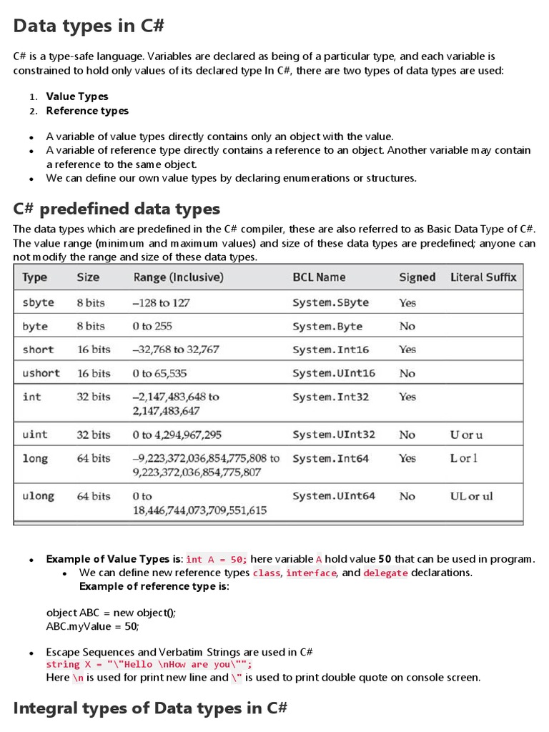 Unit2 1 Pdf Pdf C Sharp Programming Language Data Type