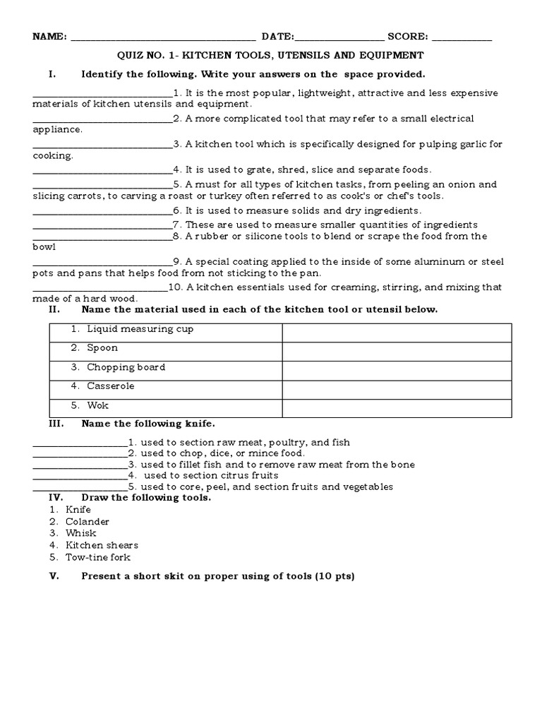 Kitchen Tools and Equipment Quiz | PDF