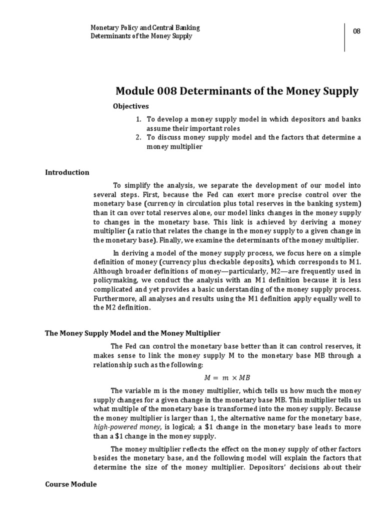 W7 Module 008 Determinants of The Money Supply | PDF | Money Supply | Money