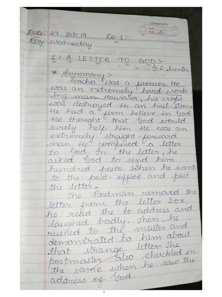 A Letter To God - Handwritten Notes | PDF