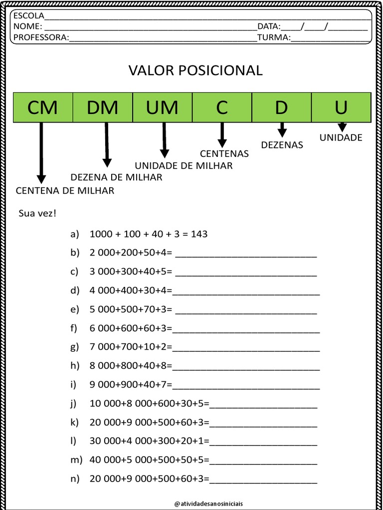 CM DM UM C D U: Valor Posicional | PDF | Comunicação