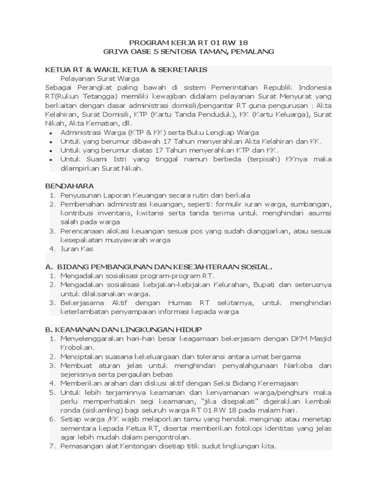 PROGRAM KERJA RT | PDF