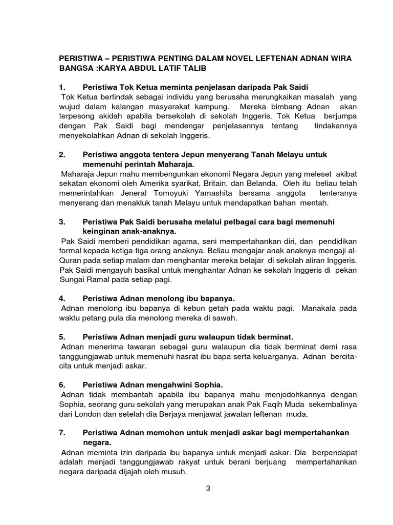 Form 4 Novel Peristiwa Penting | PDF