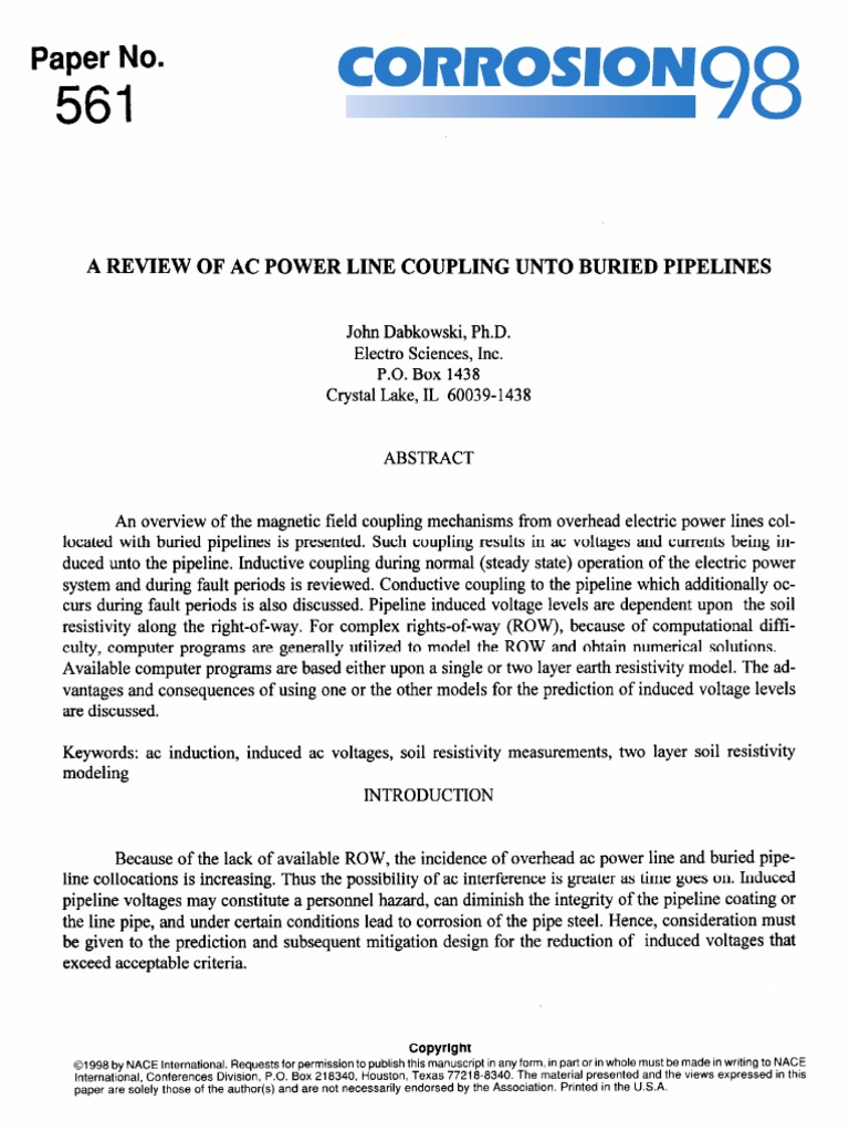 98561-A Review of AC Power Line Coupling Onto Buried Pipelin PDF | PDF ...