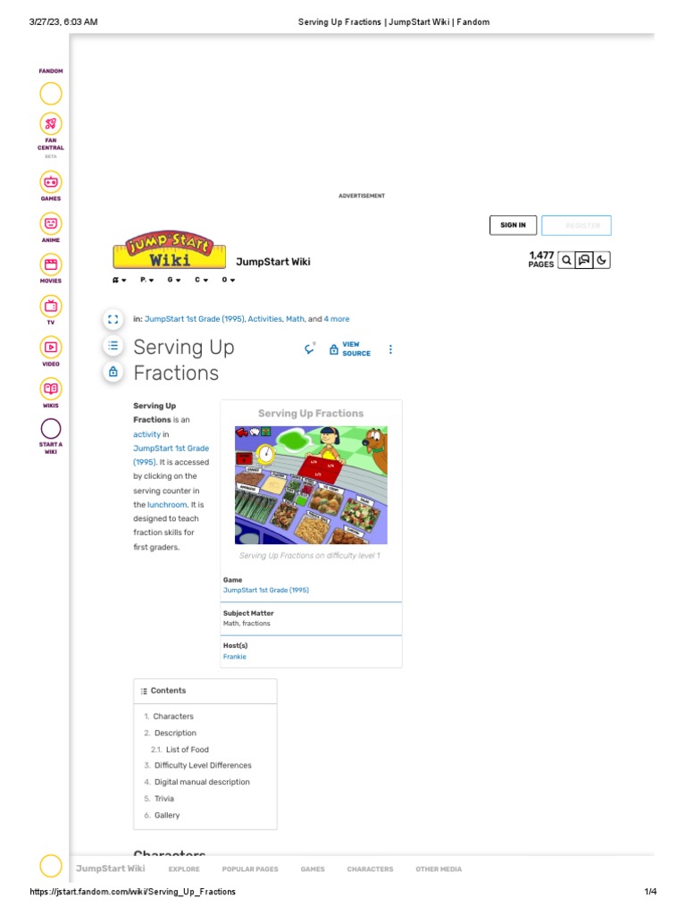 JumpStart Serving Up Fractions Game | PDF | Wiki | Foods