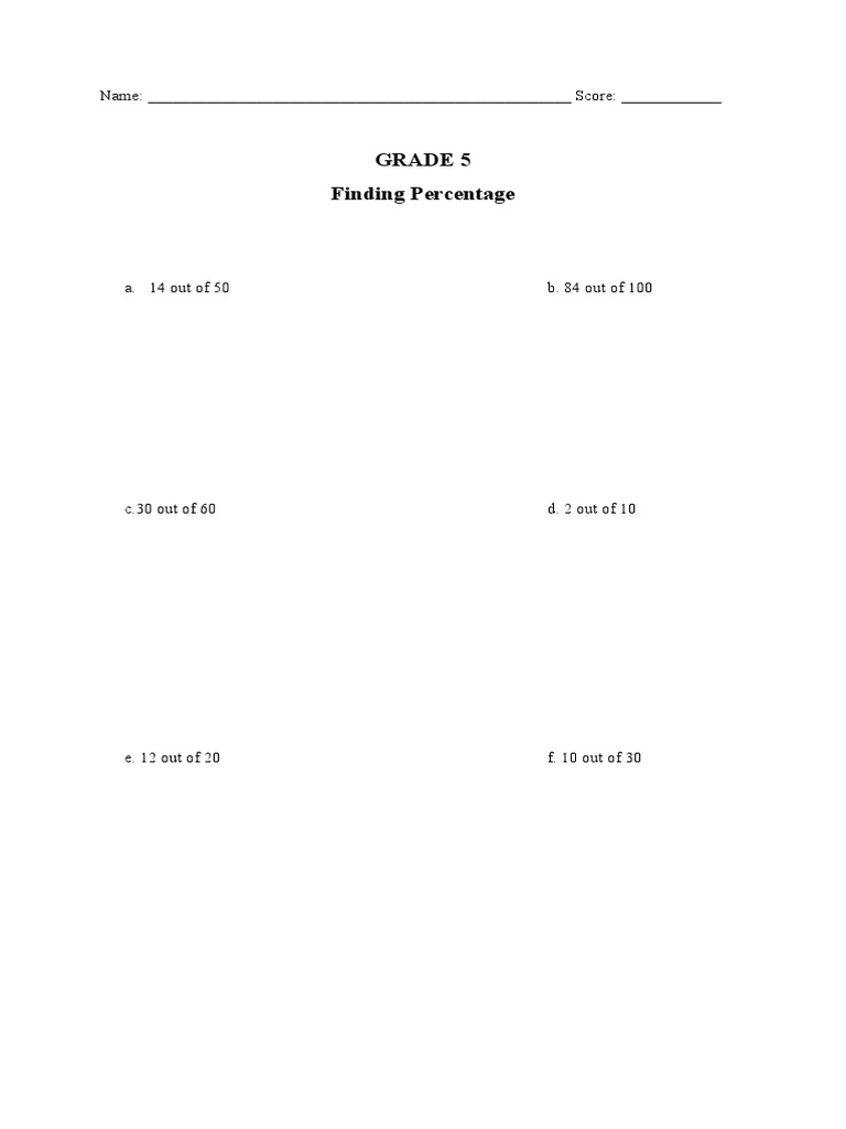 Grade 5 Percentage Worksheet | PDF