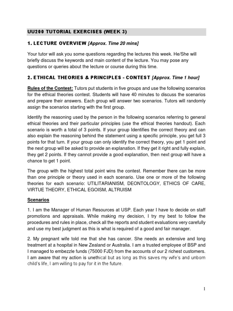 Week 3 Tutorial Exercises-2020 | PDF | Samoa | Applied Ethics