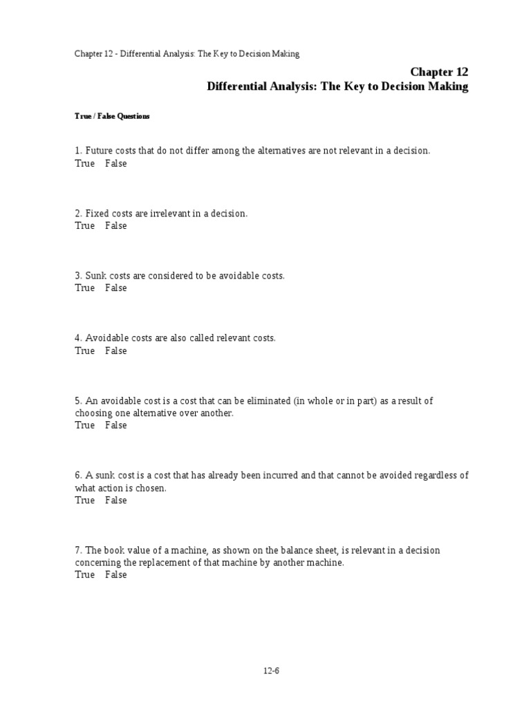 Chapter 12 - Differential Analysis: The Key To Decision Making | PDF | Cost | Labour Economics