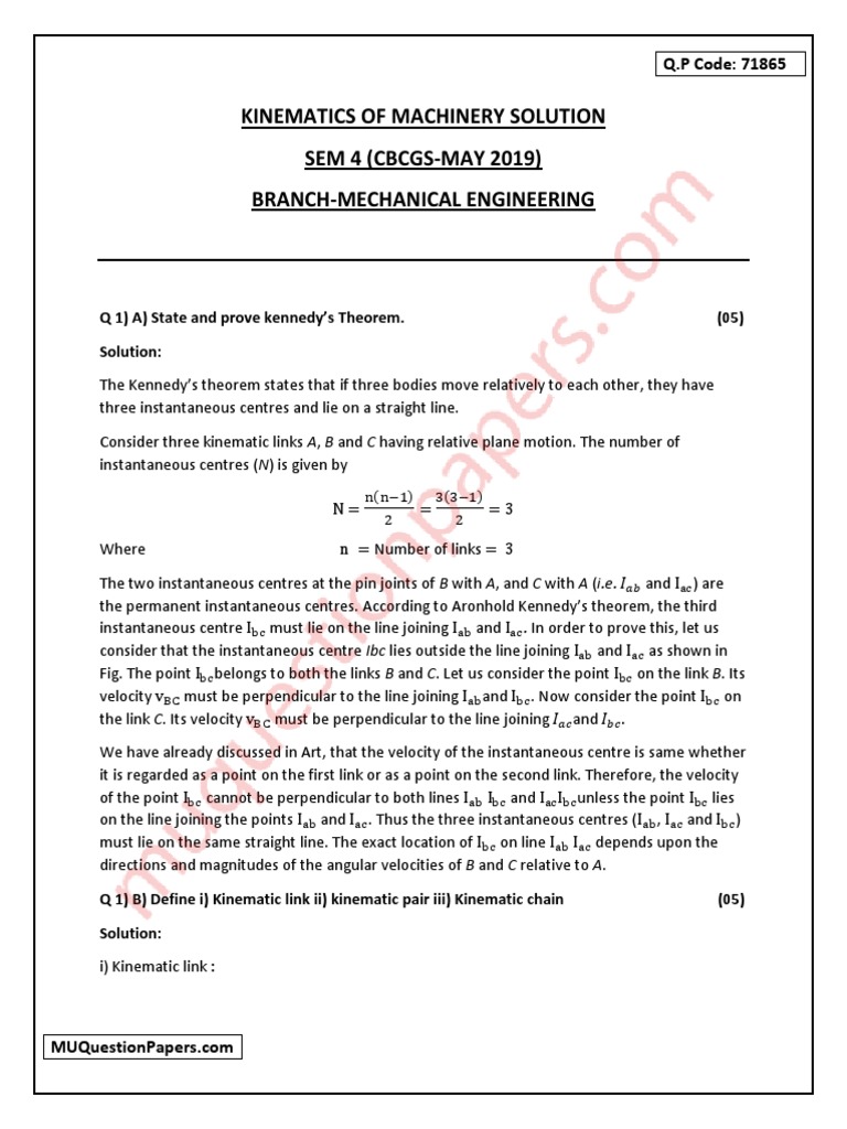 Be Mechanical-Engineering Semester-4 2019 May Kinematics-Of-Machinery-Cbcgs | PDF | Acceleration ...
