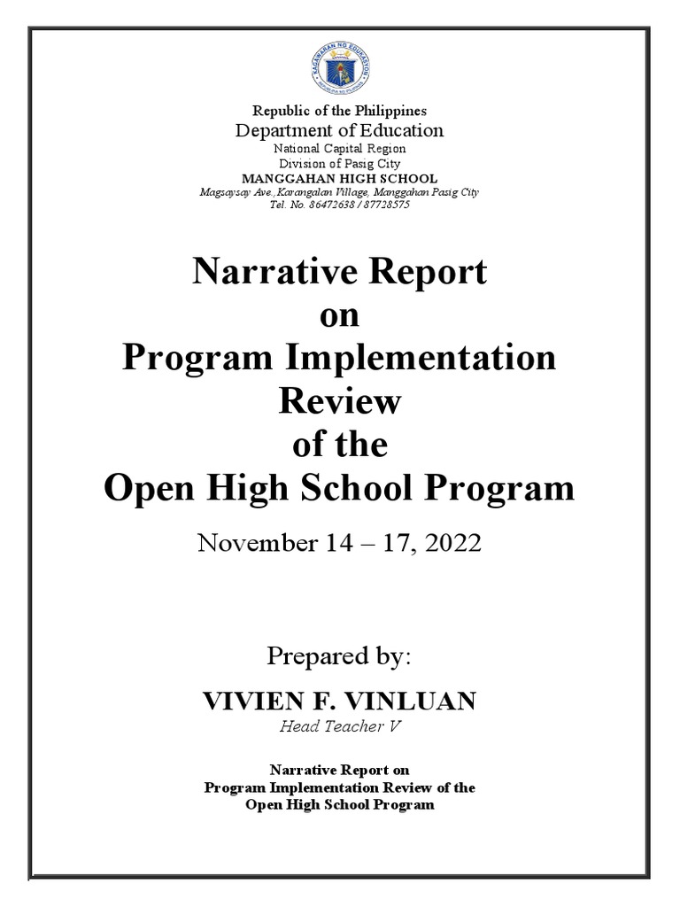 Narrative Report on the Program Implementation Review of the Open High ...