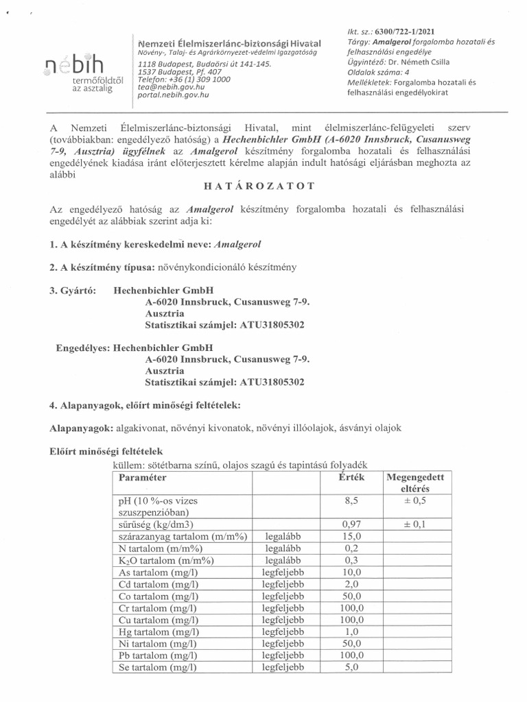 AMALGEROL ENGEDÉLYOKIRAT Hec - Letoltes - 1644155255 | PDF