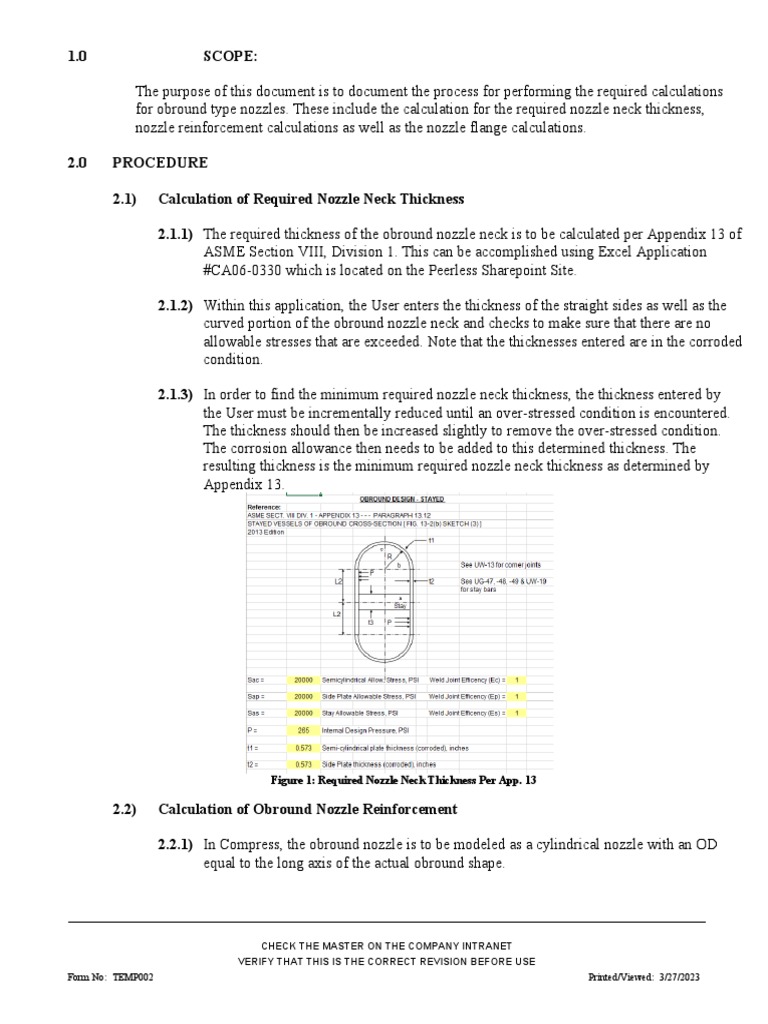 Obround Nozzle Design Calculations Guide | PDF | Bending | Length