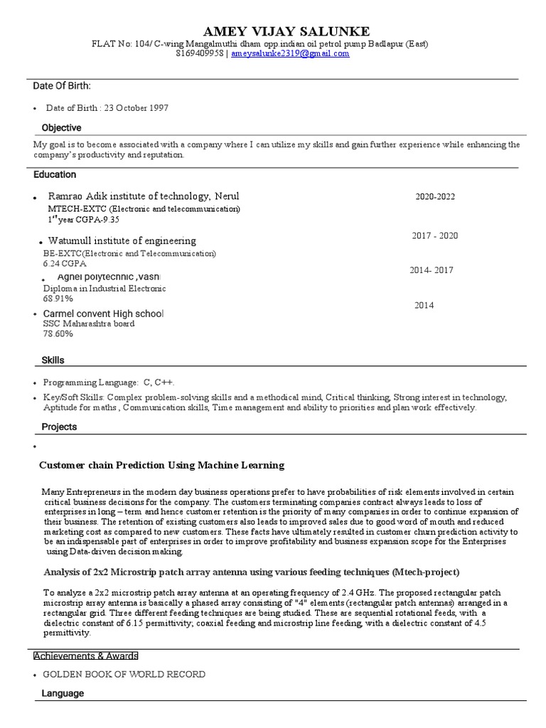 Amey Vijay Salunle 8169409958 | PDF | Antenna (Radio)