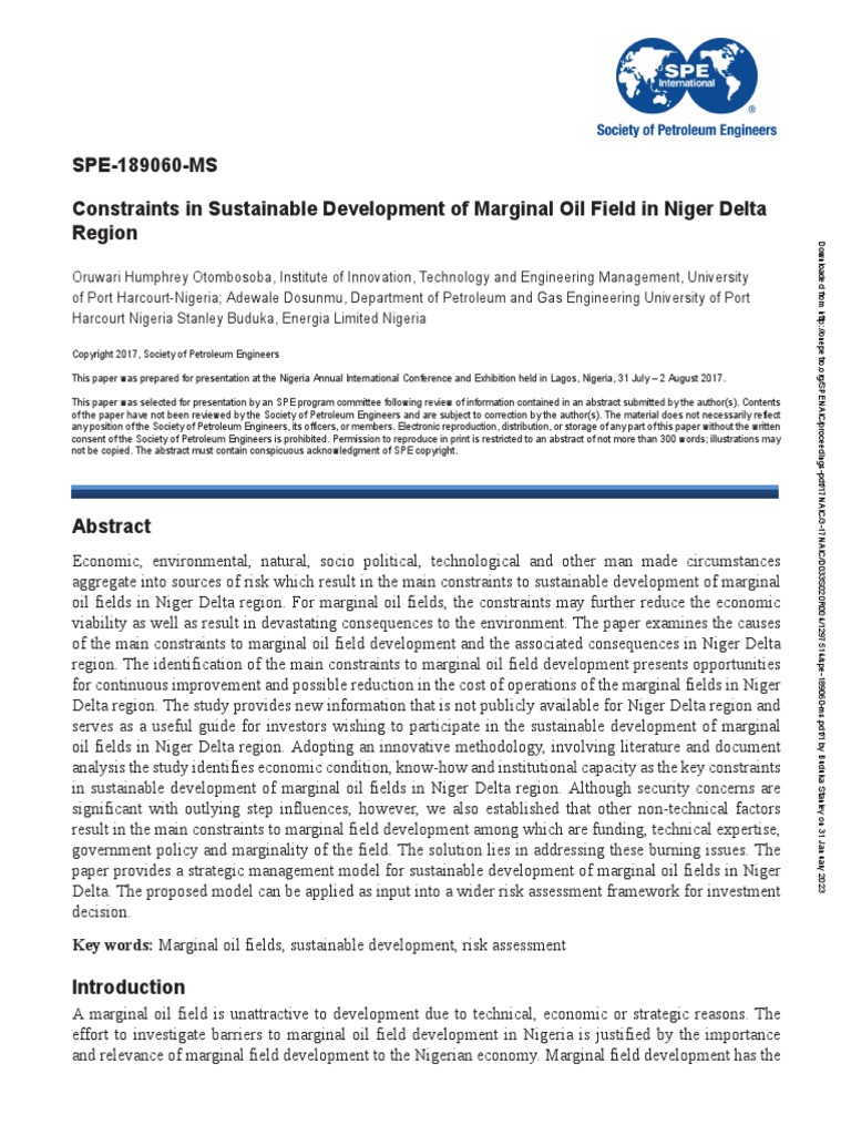 Marginal Field Constrain in Niger Delta | Download Free PDF | Natural ...
