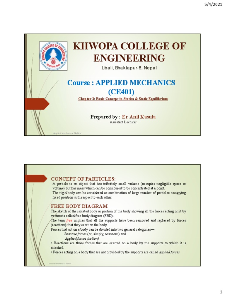 Chapter 2 - Basic Concept in Statics and Static Equilibrium | PDF ...