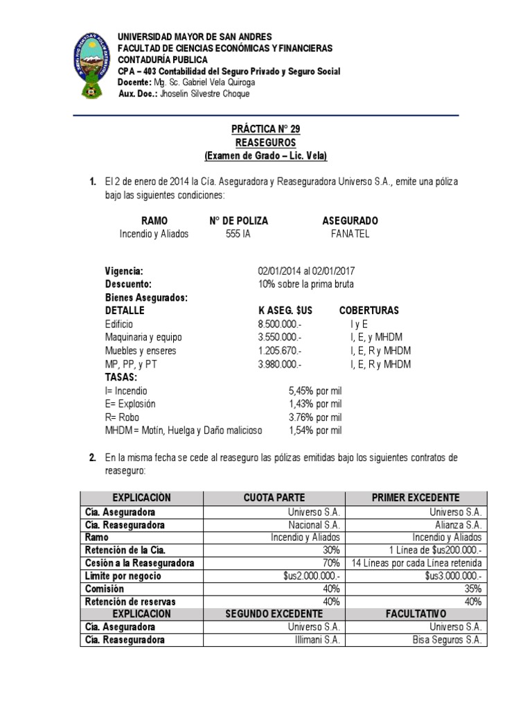 29 - REASEGUROS (Tercer Parcial) | Descargar gratis PDF | Reaseguro | Seguro