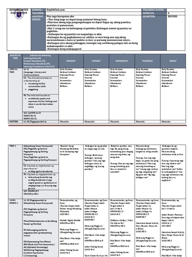 DLL Kinder Q2 W6 | PDF