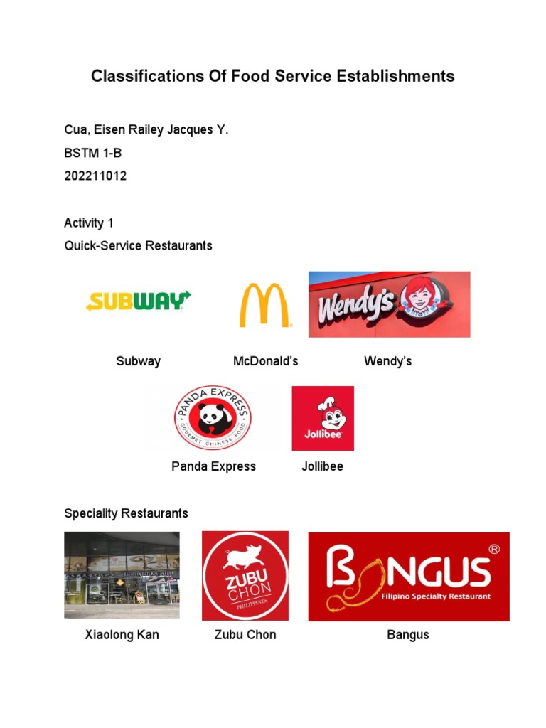 Classifications of Food Service Establishments | PDF