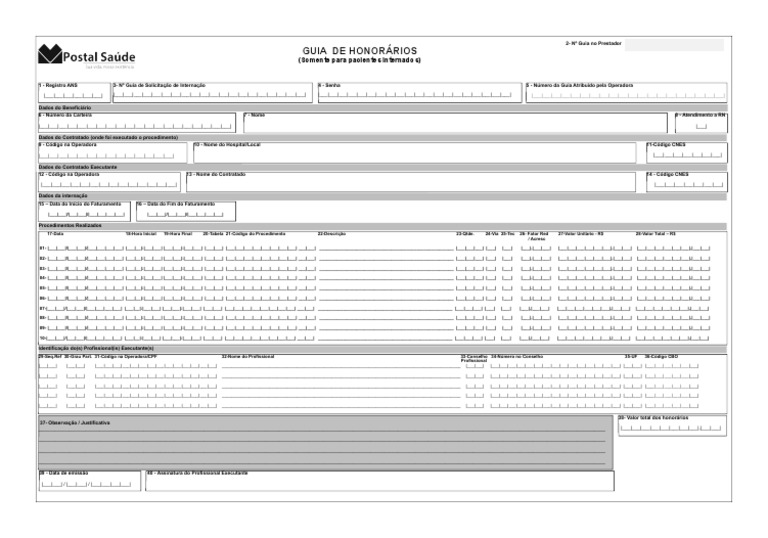 Guia de honorários médicos para paciente internado contendo detalhes de procedimentos ...