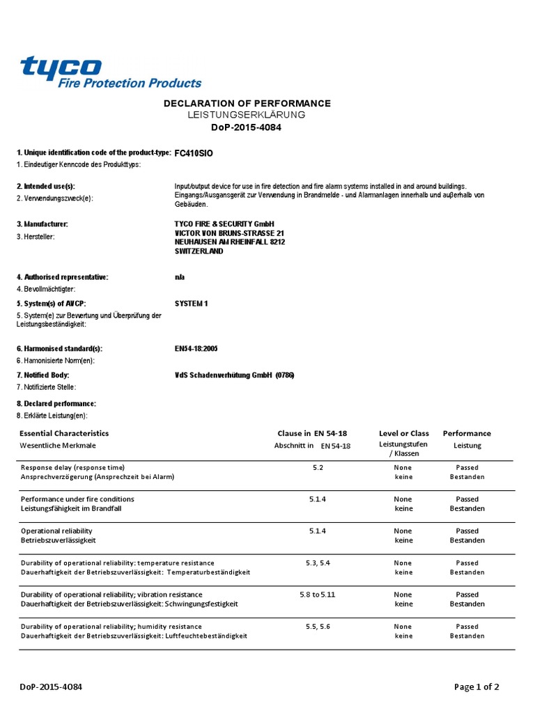 DoP 2015 4084 - FC410SIO | PDF