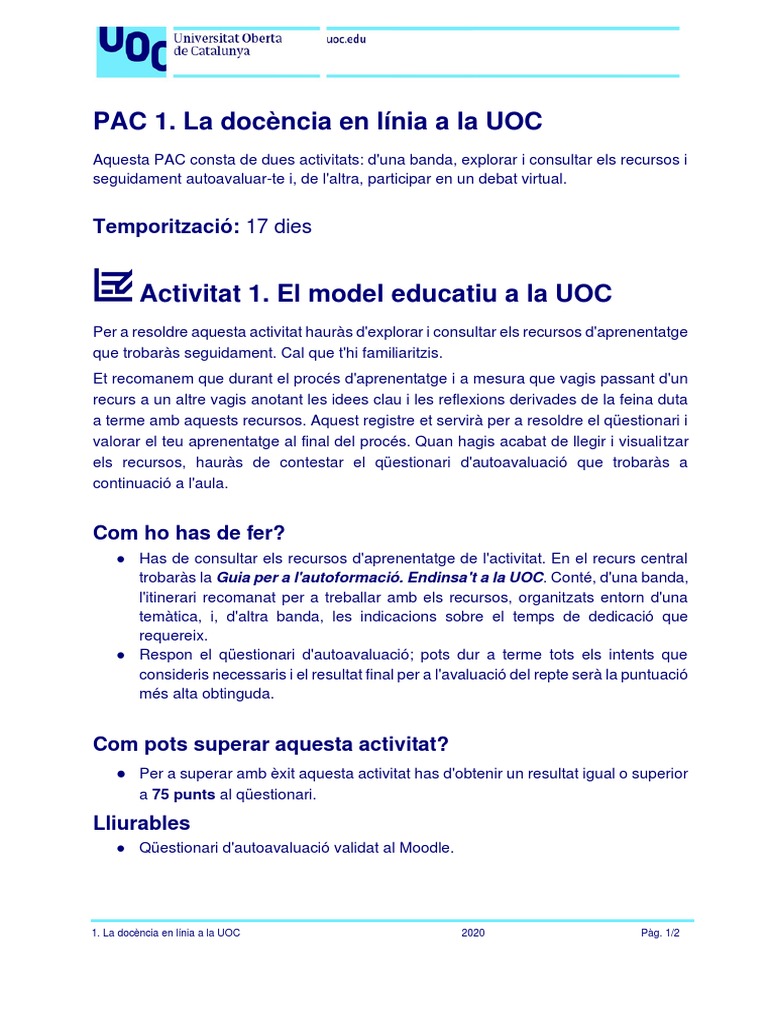 La Docencia en Linia A La UOC | PDF