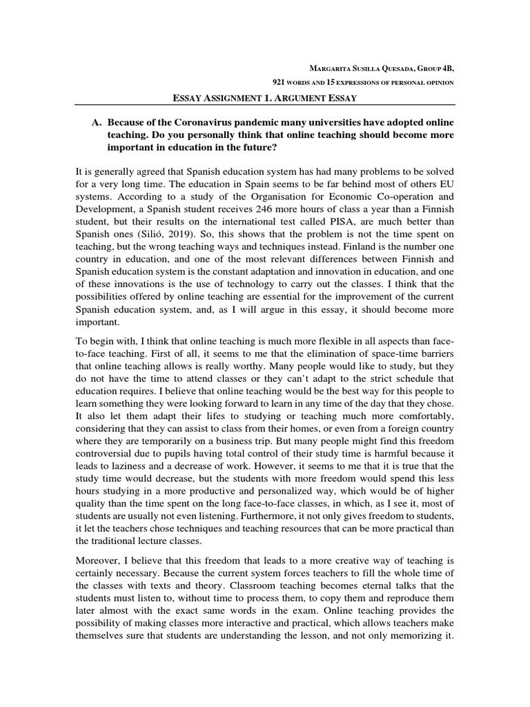 Margarita - Susilla - Essay Assignment ARG | PDF | Teachers | Lecture Margarita - Susilla - Essay Assignment ARG | PDF | Teachers | Lecture
