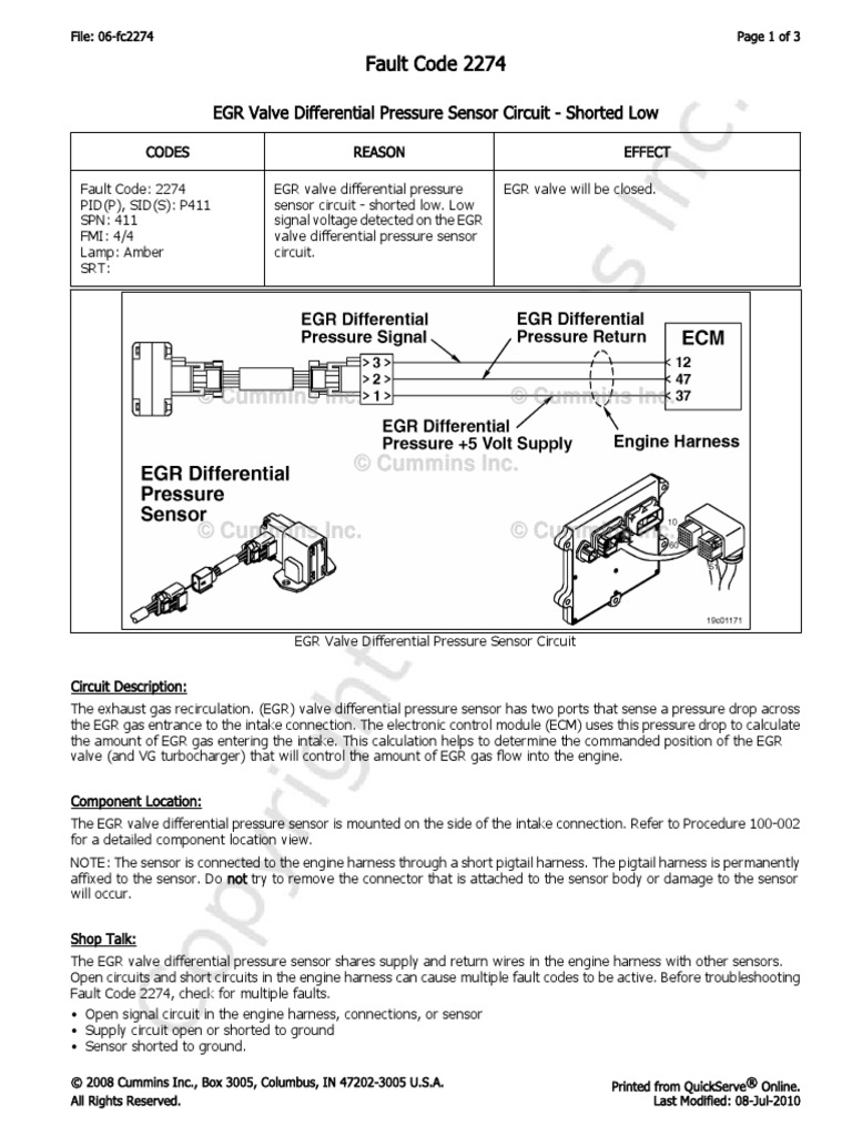 Fault Code 2274: EGR Valve Differential Pressure Sensor Circuit ...
