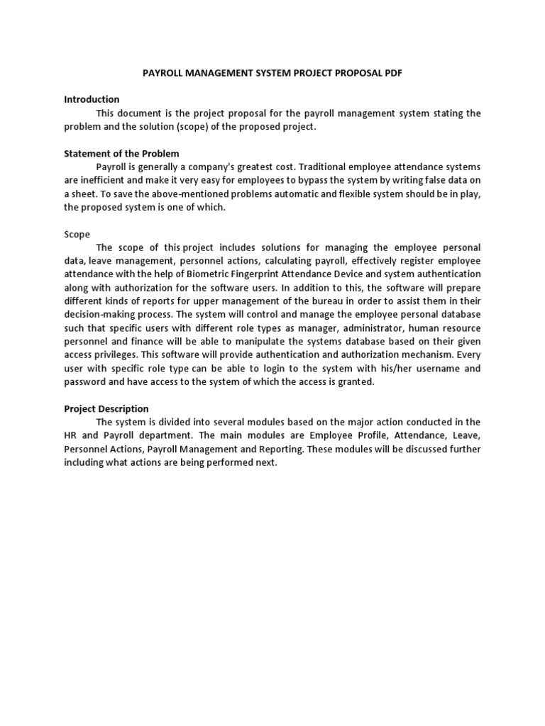 Payroll Management System Project Proposal PDF | PDF Payroll Management System Project Proposal PDF | PDF