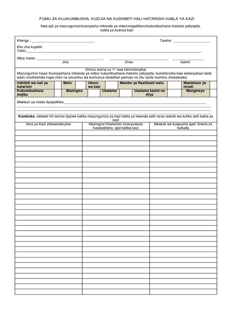 Risk Form Modified - Swahili - VR 011 PDF | PDF