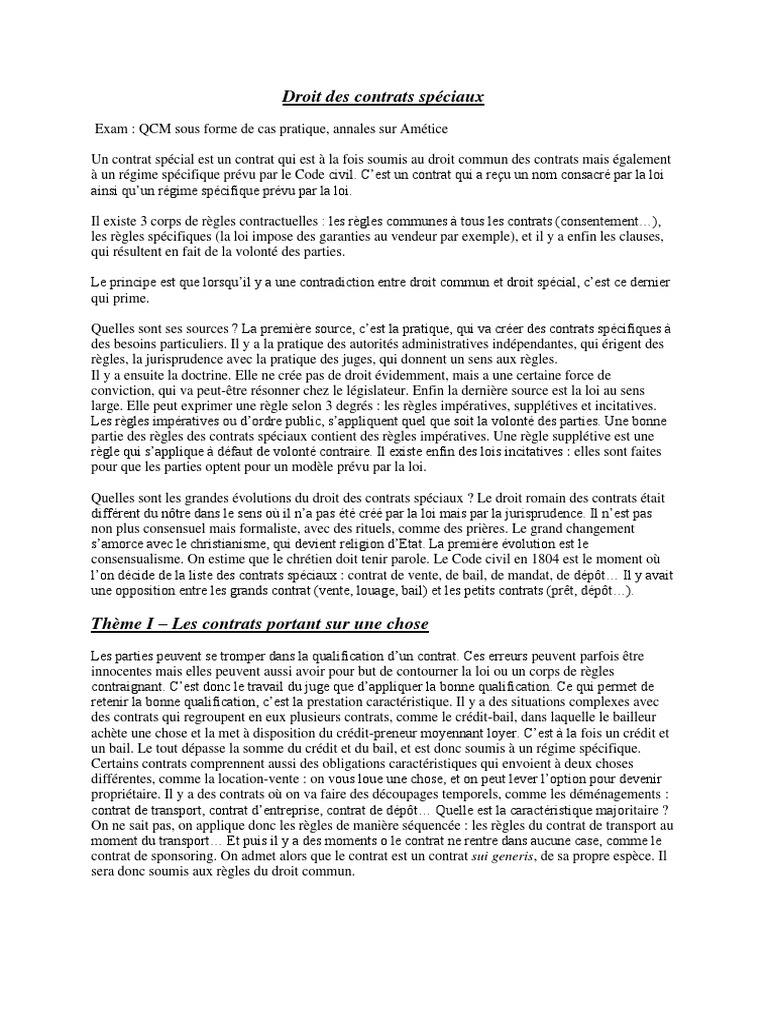 Droit Des Contrats Spéciaux | PDF | Sodles | Droit des obligations
