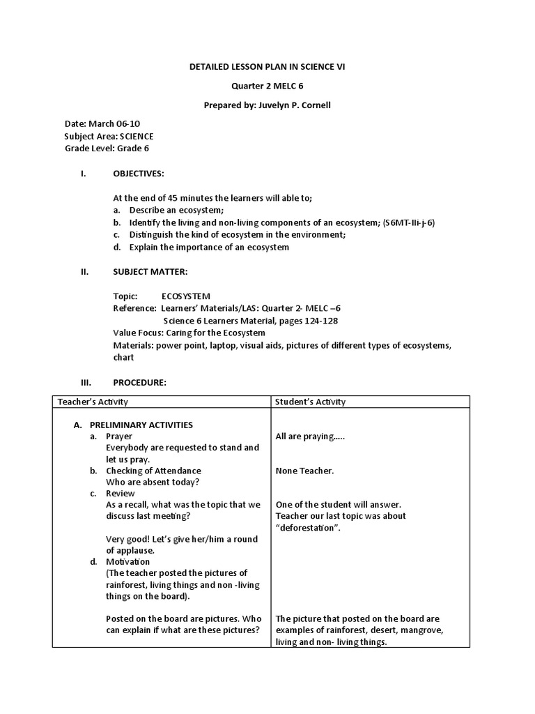 Detailed Lesson Plan in Science Vi | PDF | Ecosystem | Earth Sciences