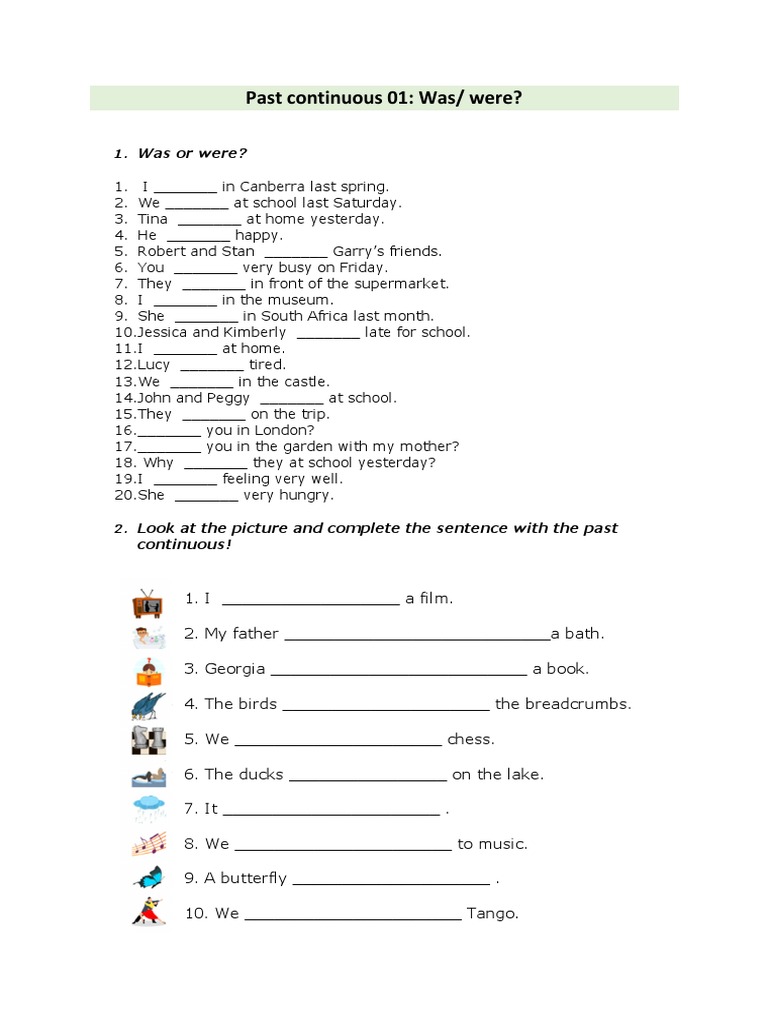 Past Continuous Worksheet | PDF