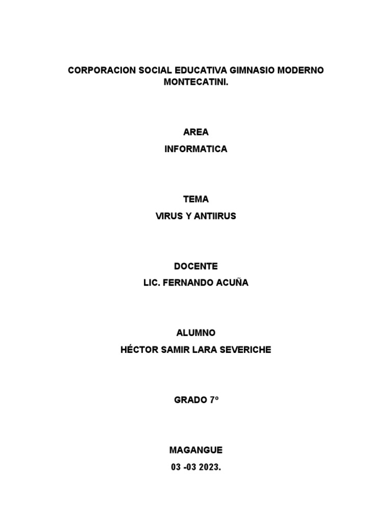 Trabajo de Investigación Virus y Antivirus | PDF | Virus de computadora ...