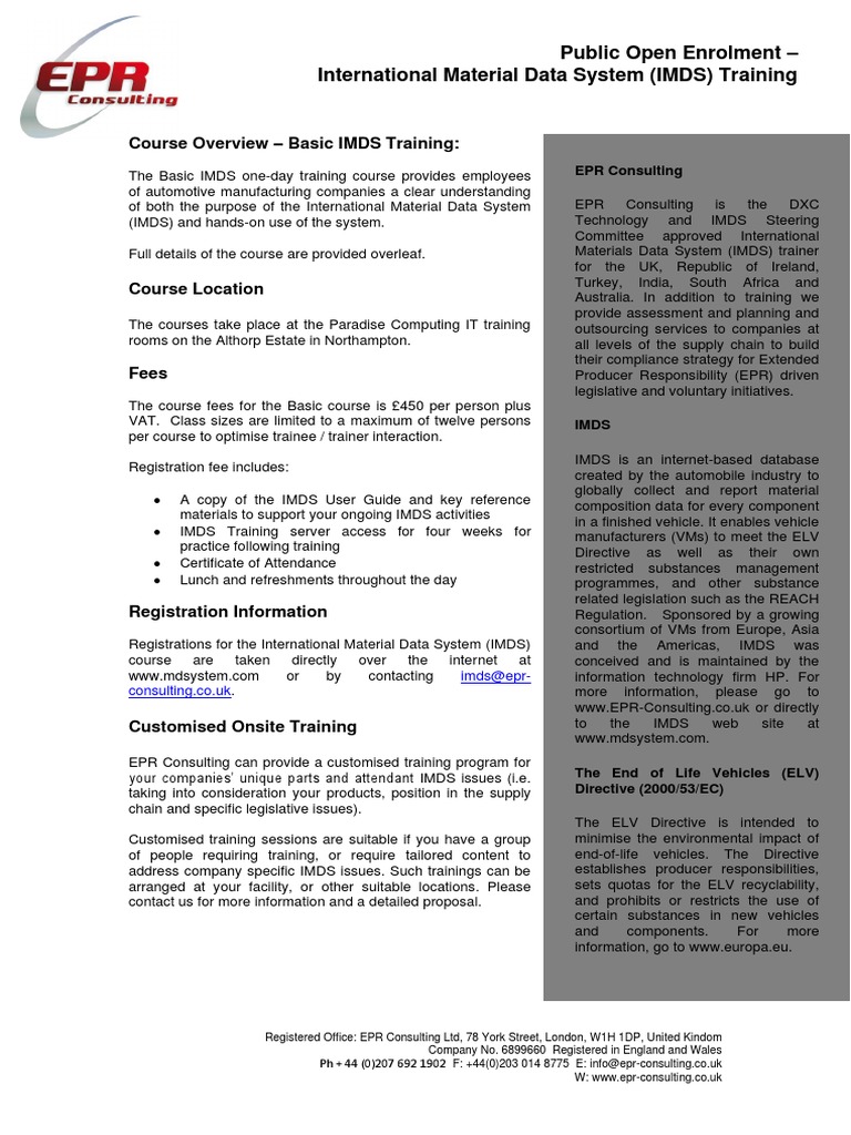 EPR Consulting - IMDS Training Basic | PDF | Business | Information ...