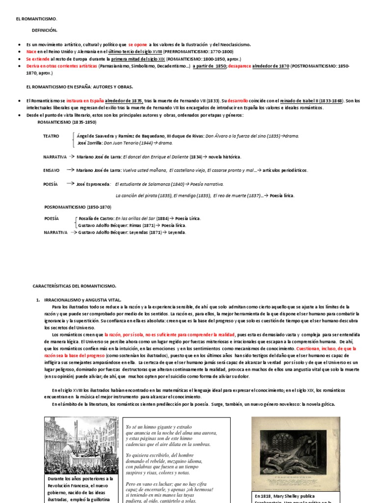 Esquema Características Romanticismo | PDF | Romanticismo